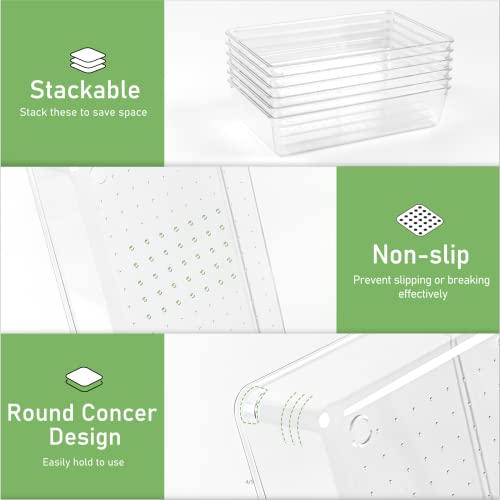 6 Pack Drawer Organizers, Plastic Clear Acrylic Non Slip Non Cracking kitchen drawer organizer Stackable Bathroom Drawer Organizer Trays, Storage Bins for Makeup, Bathroom, Kitchen Office
