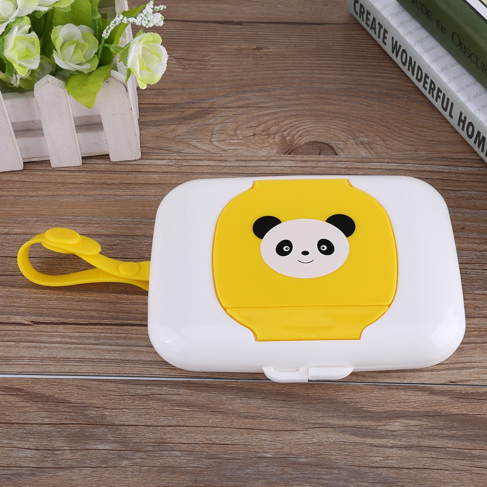 Baby Wipes Dispenser, Portable Refillable Baby Wet Wipe Pouch Dispenser, Reusable Stroller Wet Wipes Box for Outdoor Travel(White + Yellow)