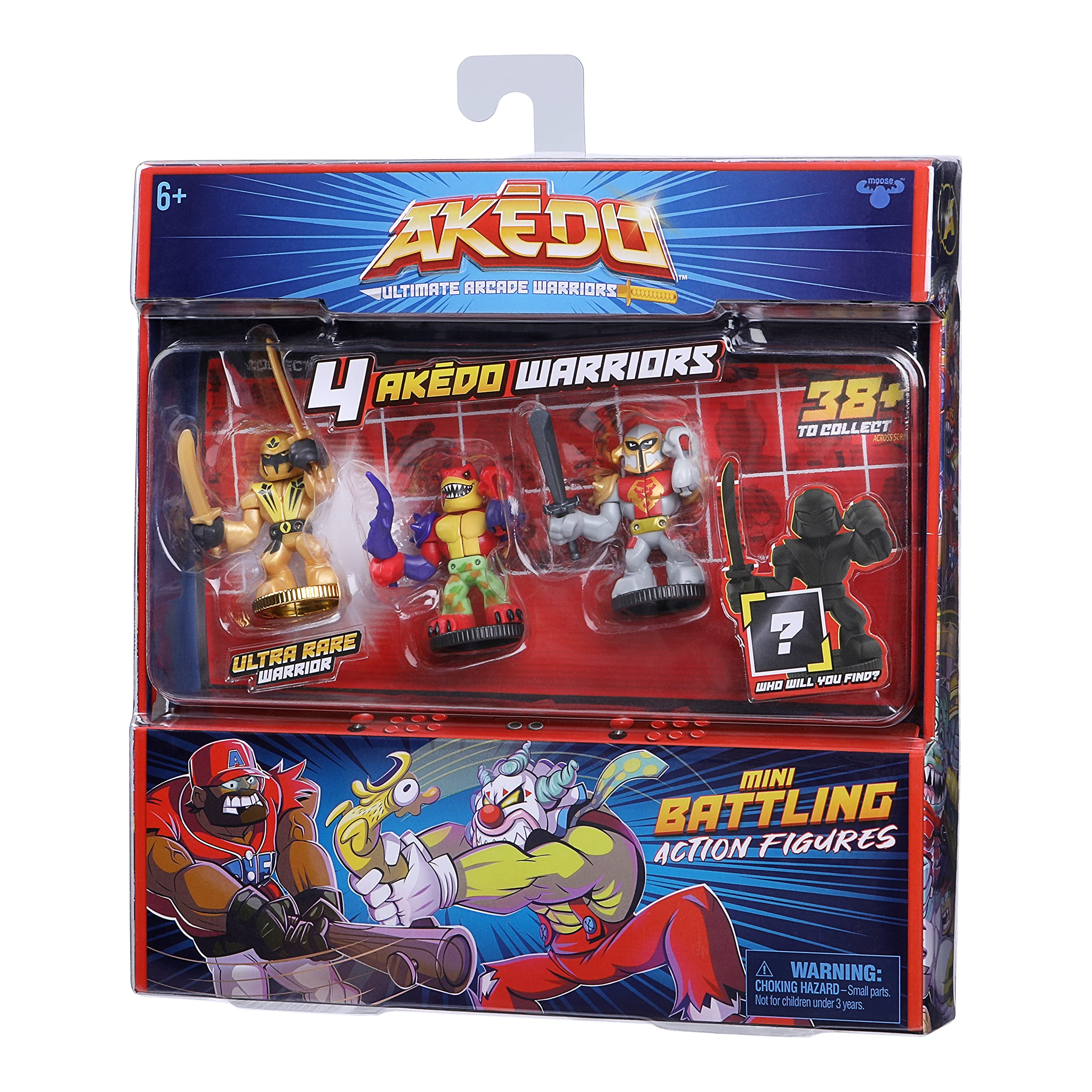 Akedo Ultimate Arcade Warriors - Warrior Collector 4 Pack - 3 Mini Battling Action Figures: Sunshadow, Tailwhip & Prideheart and one Hidden Mini Battling Action Figure!, Multicolor (14247)