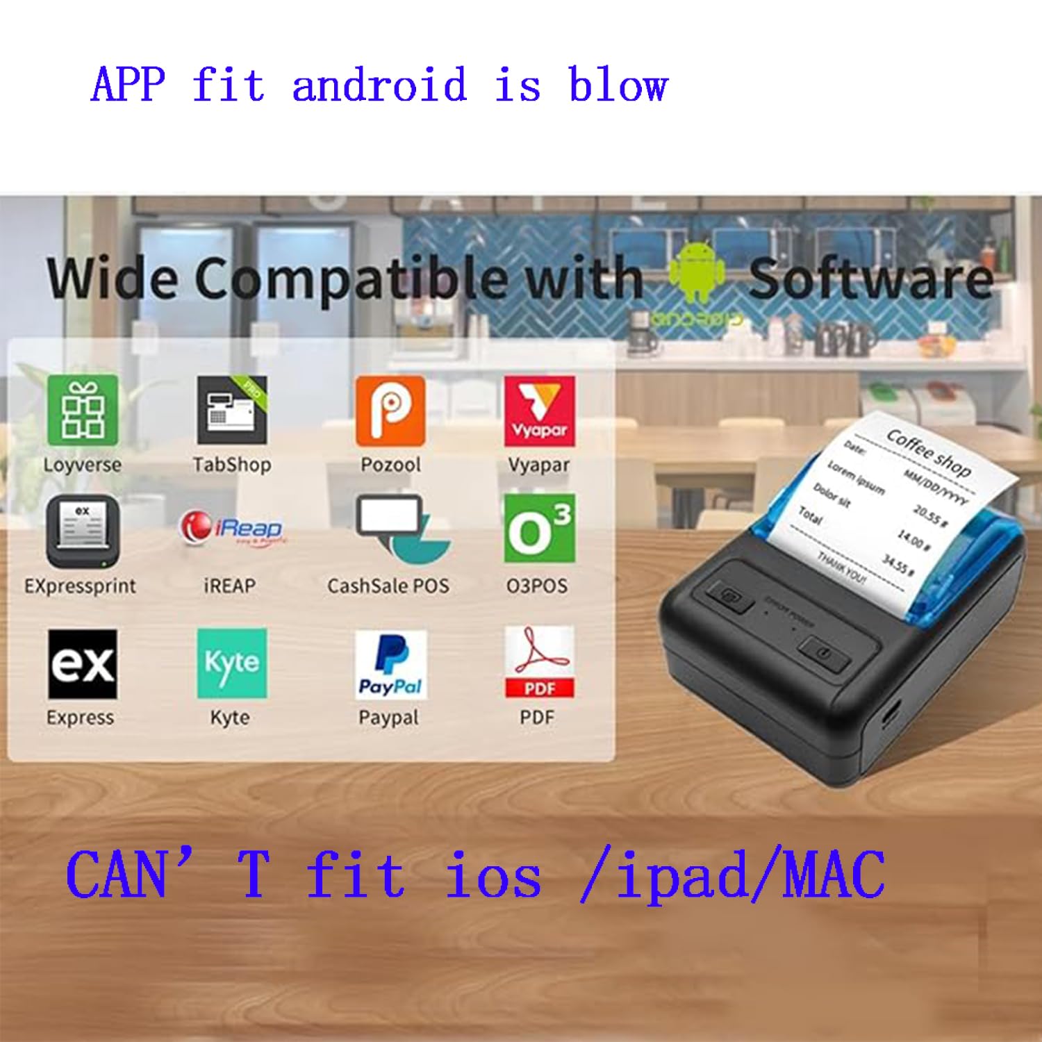 58mm blutooth receipt thermal printer, only compatible with android/Windows ,can't support ios/ipad/MAC ,wireless 2 inch portable mini pocket bill ticket printing pos machine for small business