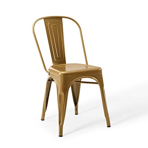 Modway Promenade Industrial Modern Steel Metal Bistro Dining Chairs in Gold-Set of 2