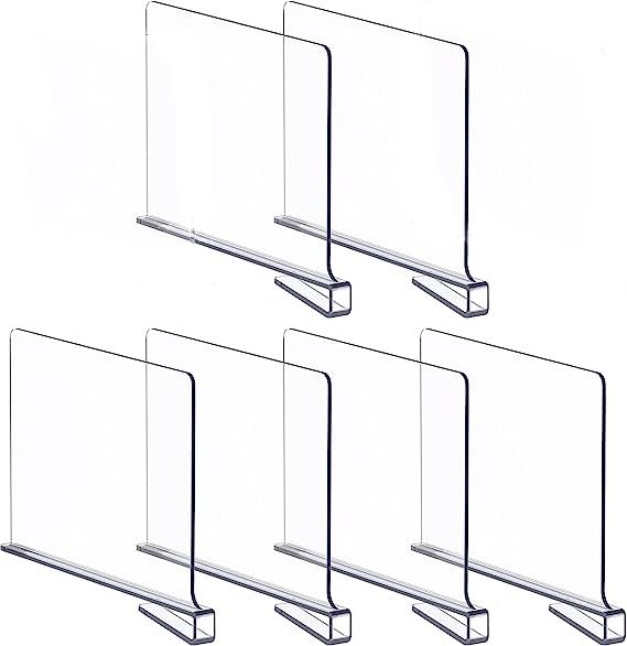 Decoile 6 PCS Clear Acrylic Shelf Dividers for Closet Organization, Closet Clothes dividers, Wood Shelves Organizer for Bedroom, Kitchen, Office, Cabinets and Bathroom.