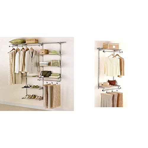 Rubbermaid Configurations Deluxe Custom Closet Kit, 3- to 6-Foot, Titanium, FG3H8800TITNM & Configurations Add-On Shelving and Hanging Clothes Kit, Titanium, 48", FG3H9200TITNM