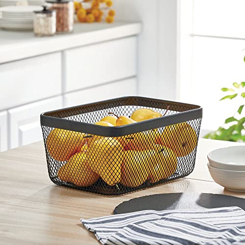 mDesign Steel Food Storage Organizer Bin Mesh Basket, Space Saving for Kitchen Cabinets, Countertop, Pantry, Fridge, Freezer Organization, Canned Food, Sugar, Flour, Meshi Collection - 4 Pack - Black