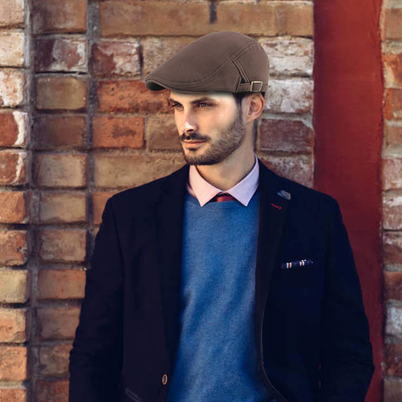 2 Pack Men Newsboy Hat Adjustable Cotton Gatsby Ivy Irish Cap Driving Hunting Golf Cabbie Caps Beret Hats (2 Pack- Black+Dark Grey-1)