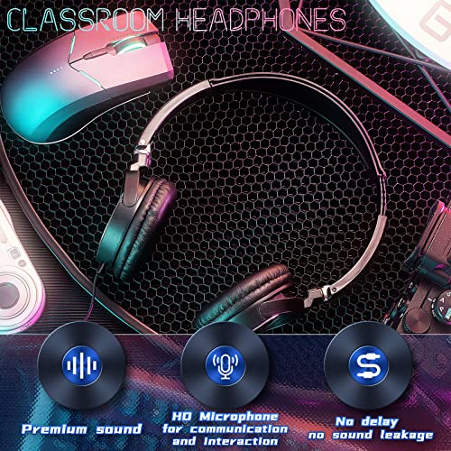 48 Pack Classroom Headphones Bulk Students Headphones with Microphone Kids Earphones for School, Adjustable over Ear Headphones Set Earbuds Wire Headphones for School Students Kids (Multi Colors)