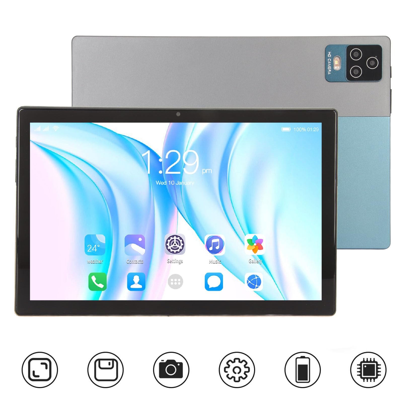 2 in 1 10.1 Inch Tablet for Android 12 with Keyboard and Mouse, 2.4GHz and 5G WiFi, 2.0Ghz 8 Core CPU, 8 + 256G, 1960 x 1080 FHD HD, Bluetooth 5.0, 8MP + 16MP, 4G Calling (US Plug)
