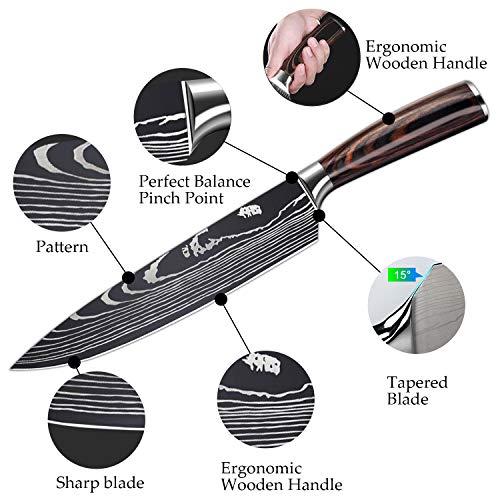 MDHAND Professional Kitchen Chef Knife Set, High-Carbon Stainless Steel Chef Knife Set, Chef Knife, Butcher knife, Bread Knife, 8 Piece Knifes set