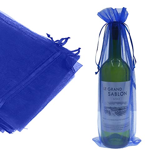 Bezall 20Pcs Organza Wine Gift Bags with Drawstrings, Mesh Wine Bottle Covers for Christmas, Wedding, Birthday, Wine Tasting, Housewarming (Royal Blue)