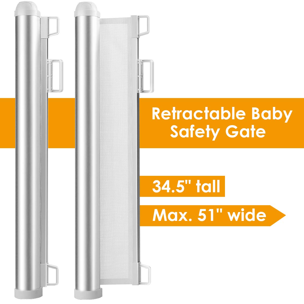 Costzon Baby Mesh Retractable Gates, Extra Wide Flexible Extension Safety Gate/Pet Dog Gate for Stairs/Doors/Hallways, Waterproof Rustproof Aluminum Pets Gate (White)