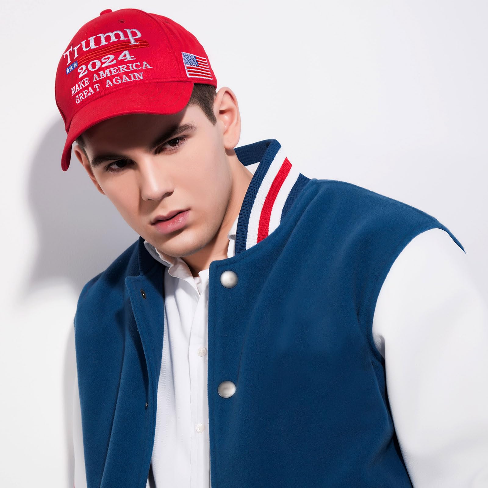 2024 MAGA Hat Make America Great Again Hat, Slogan with USA Flag Cap Adjustable MAGA Hats for Men wonen Baseball Cap (Cotton, Red)
