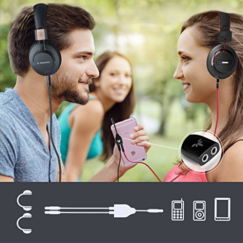 Avantree TR302 Two Way 3.5mm Dual Headphone Jack Splitter, AUX Stereo Earphone Earbuds Y Audio Split Adapter Cable, Compatible with iPhone, Samsung Phones and Tablets - Black