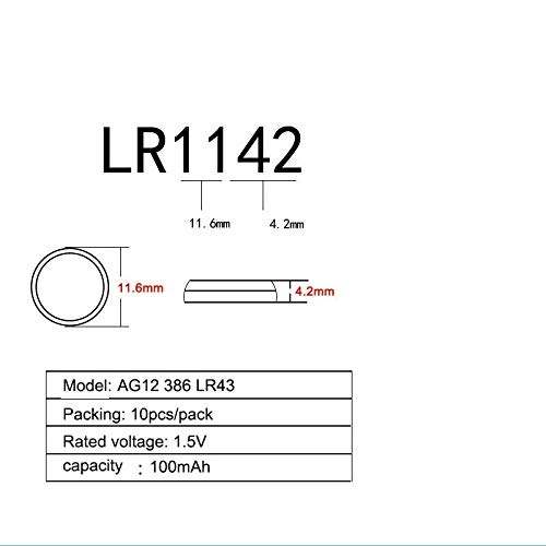 Cotchear 10pcs LR43 Batteries 1.5V AG12 Button Cell Battery L1142 SR43 SR43 260 386 Battery for Watch Toys