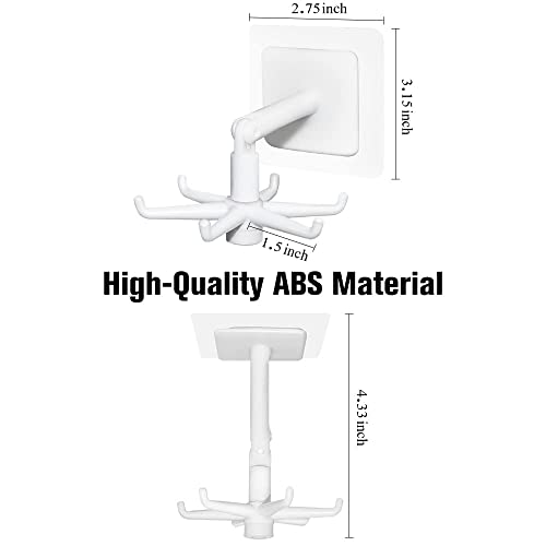 6 Pack Heavy Duty Under Cabinet Utensil Holder Hanger Hook, 360 Degrees Rotating Folding Hook Self Adhesive Hook Utensil Rack with 6 Hooks for Bathroom, Kitchen and Home (White)