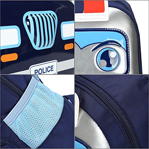 Russel Molly Kids Toddler Backpack for Boys, Police Car School Bag for Preschool, Daycare and Kindergarten (Navy)