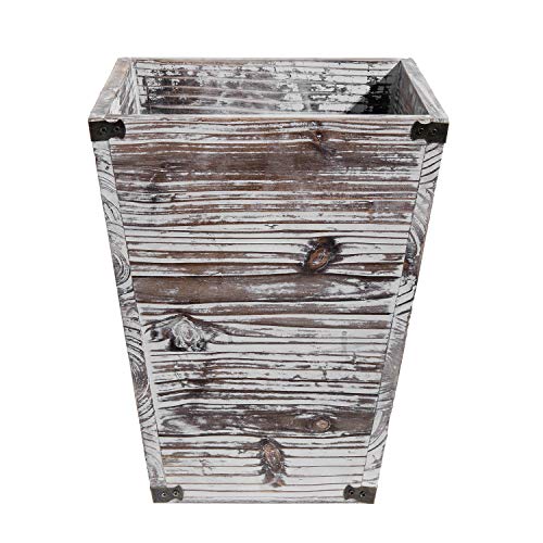 Liry Products Rustic Torched Wood Square Waste Basket Farmhouse Style Recycle Bin Trash Can Decorative Metal Brackets Whitewashed Wooden Garbage Container Ash Holder Bedroom Living Room Home Office