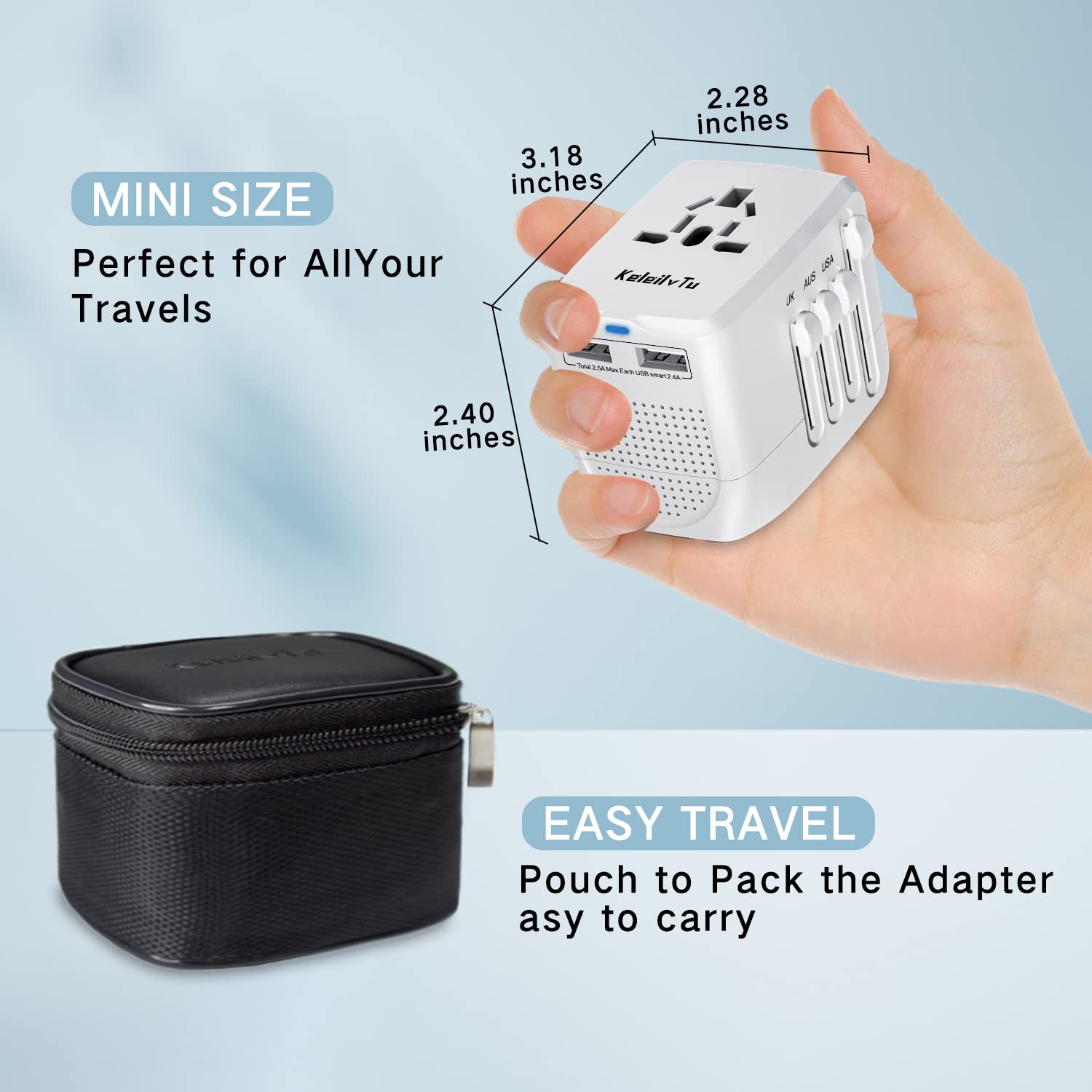 2000W Travel Voltage Converter, Universal Travel Adapter Voltage Converter Combo for 100V-240V, with 2 USB Ports, US to UK Europe Australia 200+ Countries Power Converter(White)