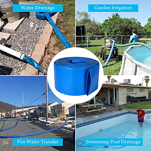 3.0" ID x 32.8' L Swimming Pool Backwash Hose, Weather Resistant Heavy Duty PVC Lay-Flat Water Discharge Hose, General Purpose Reinforced Pool Drain Hose, Great for Pool, Garden, etc
