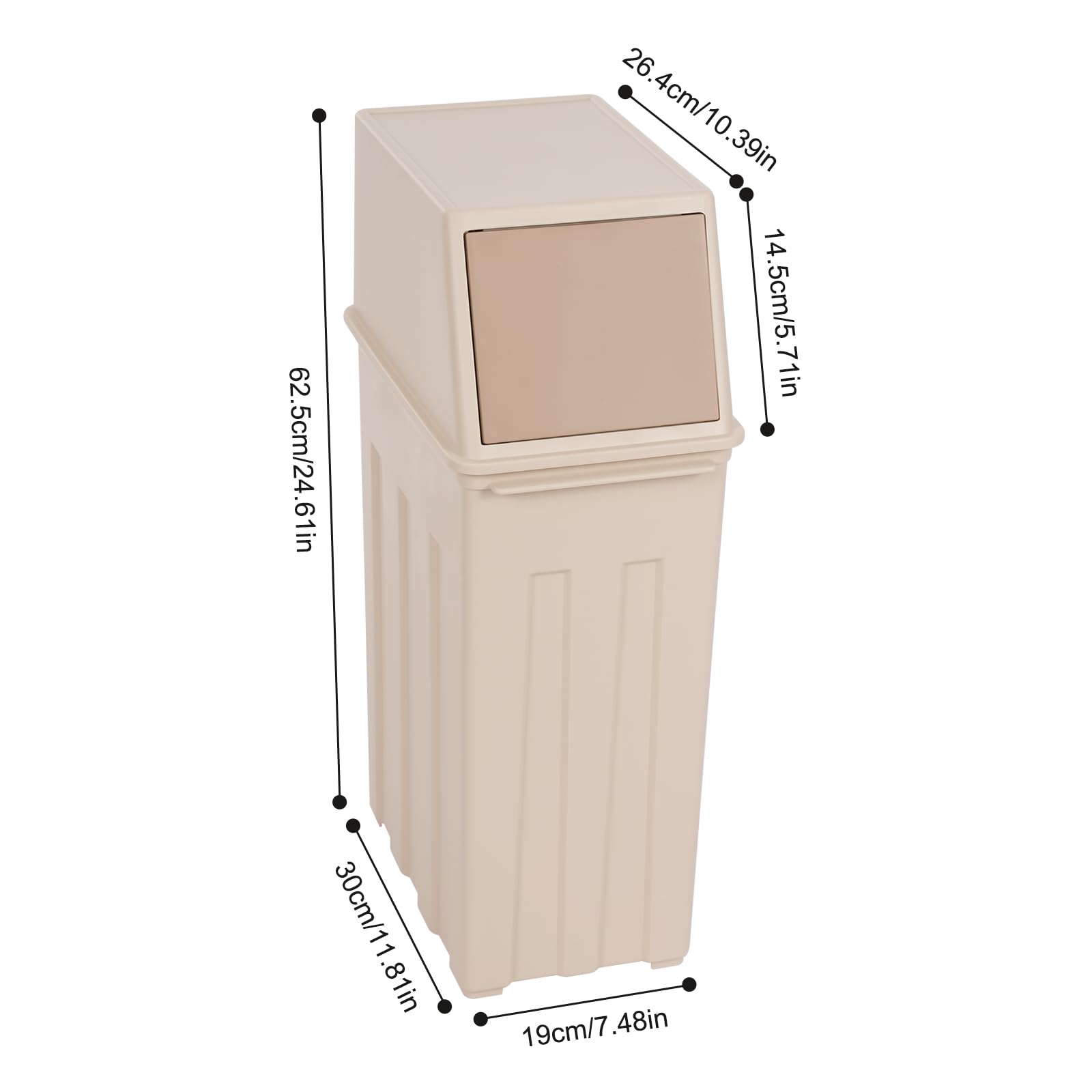 8 Gal Trash Can Tall & Narrow Trash Bin for Kitchen Slim Trash Can with Lid Floor Standing Swing Door Waste Basket, 7.48 x 11.81 x 24.61in