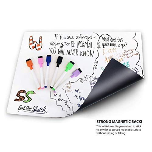 Deke Magnetic Dry Erase whiteboard 17x11. + 6 Dry Eraser Marker W/Erasers School Home Calendar Office Supplies. White Board Dry Wall, Fridge, Refrigerator Expo Small/Large Whiteboards for Refrigerator