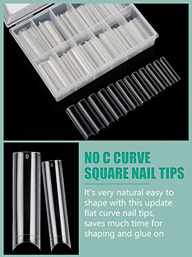 480PCS Extra Long NO C Curve Nail Tips XL, 2 Packs Natural and Clear Nail Tips for Acrylic Nails Professional Set, 12 Sizes Straight Tapered Square Press on False Nail Tips for Nail Art Salon Home DIY