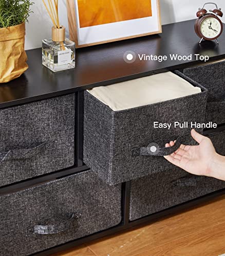 5 Drawers Dresser,5 Black Fabric Dresser for for Bedroom Closets, Living Room, Nursery Room, Hallway Storage Tower Decor