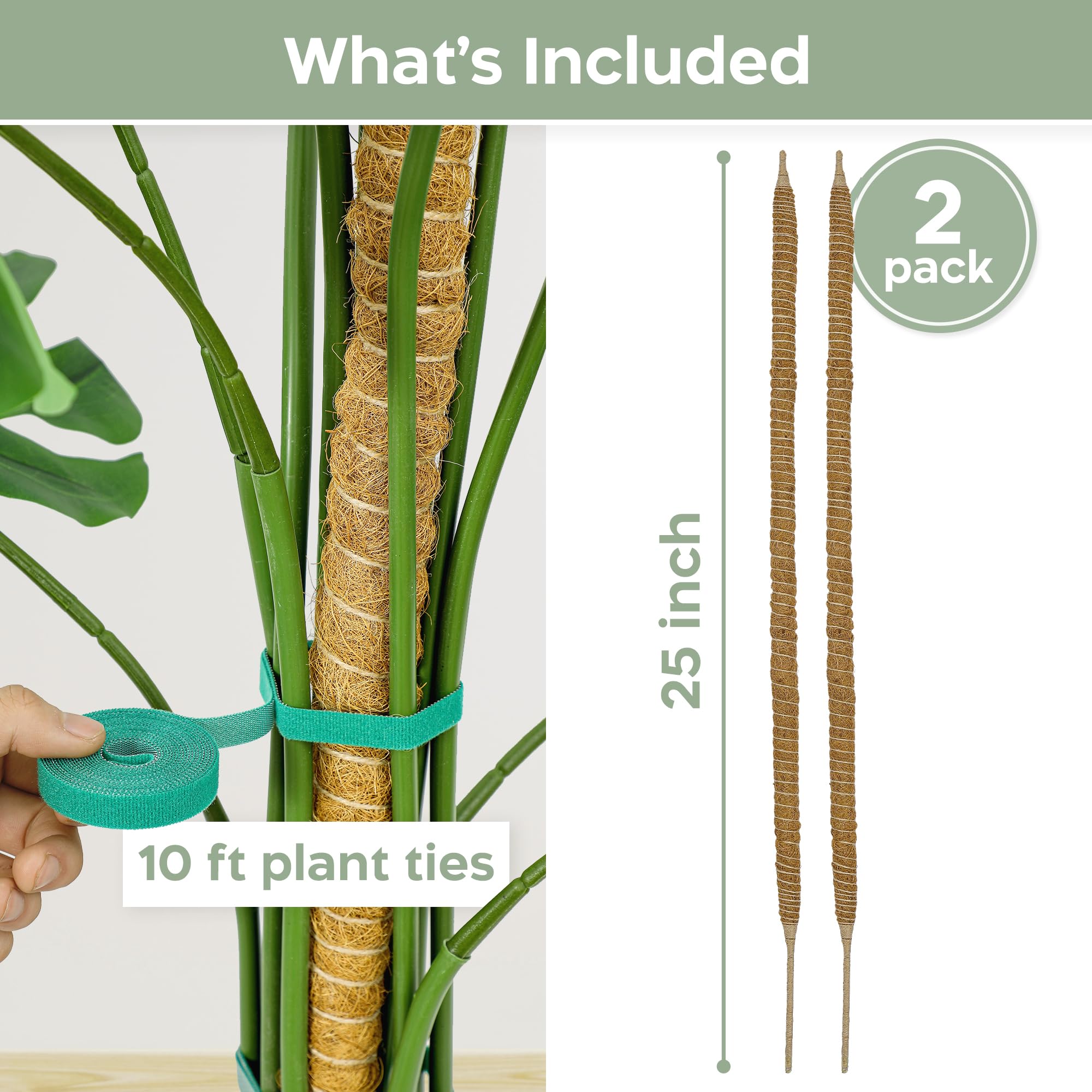 2 Pack Moss Pole - 25'' Bendable Monstera Plant Support - Plant Trellis Moss Pole for Plants Monstera - Moss Poles for Climbing Plants - Plant Sticks Support Plant Stakes for Indoor Plants Potted