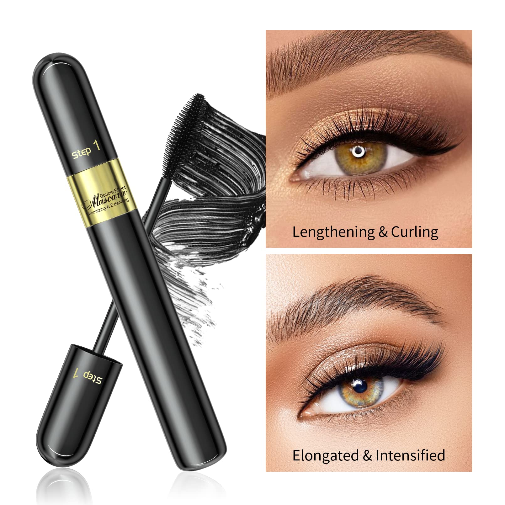 2 In 1 4D Lash vibely mascara, black Mascara,for 5x Natural Lengthening and Thickening Effect, Stereotyped Waterproof Thick Elongated Curled Non-Smudged Primer (1pcs)