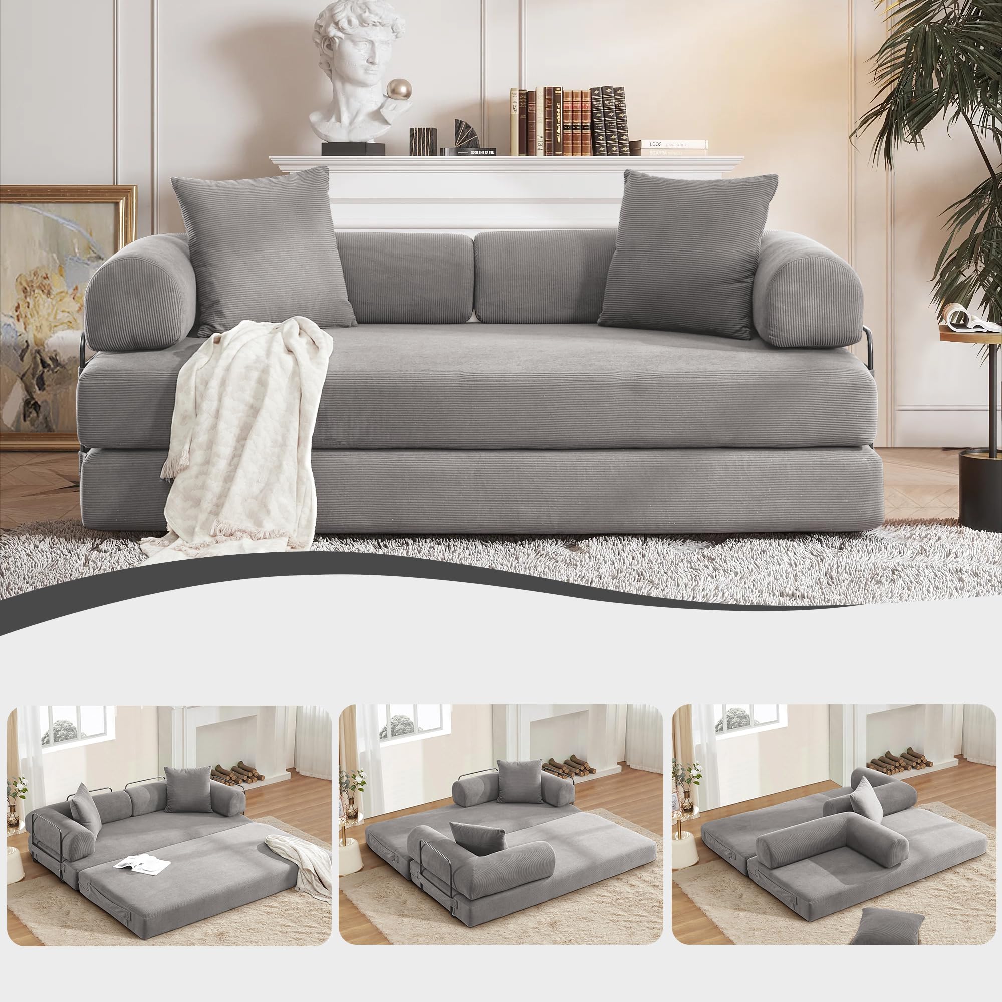 4-in-1 Free Combination Loveseat Convertible Sleeper Sofa Bed Floding Accent Futon Couch Corduroy Modular Sectional Sofa&Couch King Size Floor Daybed for Living Room Apartment Office Furniture
