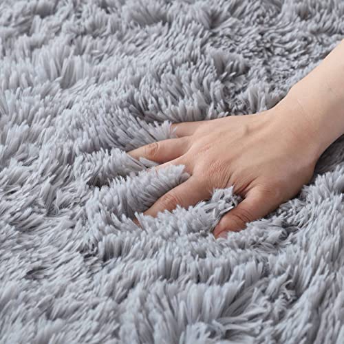 4x4 Gray Fluffy Round Rug for Living Room Luxurious Circle Carpet for Bedroom Shaggy Plush Soft Grey Round Rug Home Decoration Carpets (4x4, Gray)