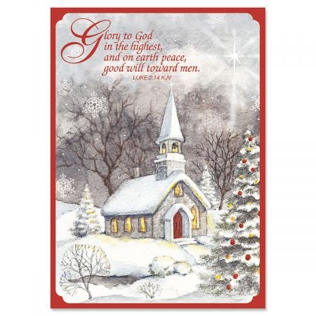 Current Snowy Church Personalized Christmas Greeting Cards Set - Set of 18 Large 5 x 7-Inch Folded Cards, Themed Religious Holiday Card Value Pack, Add Names or Text, Envelopes Included