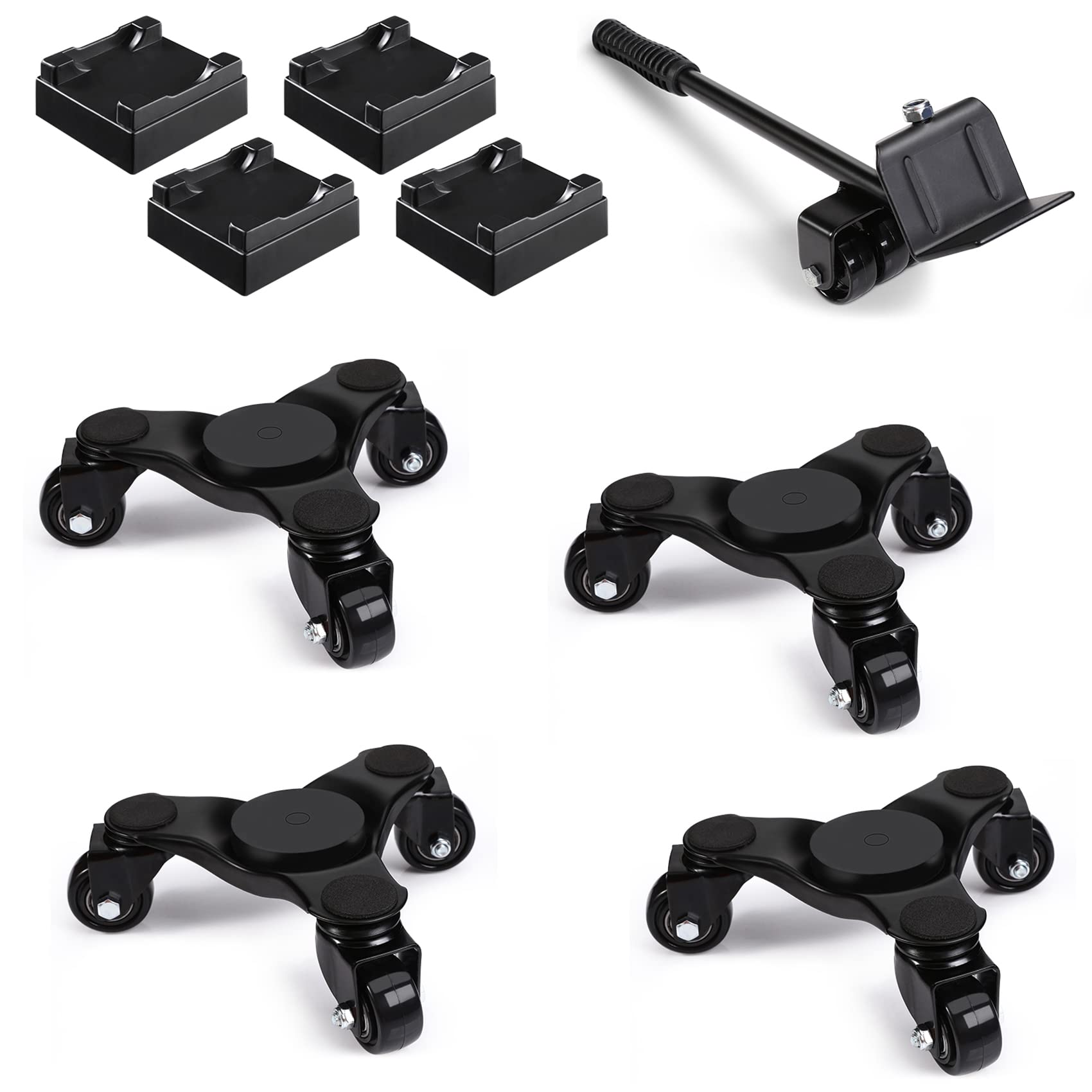 Furniture Mover 4-Pack Steel Tri-Dolly Set, 6-Inch, 132 lbs Load Capacity Each Pack, 3 Wheels Mover Dollys for Moving Heavy Furniture, Grand Piano Table
