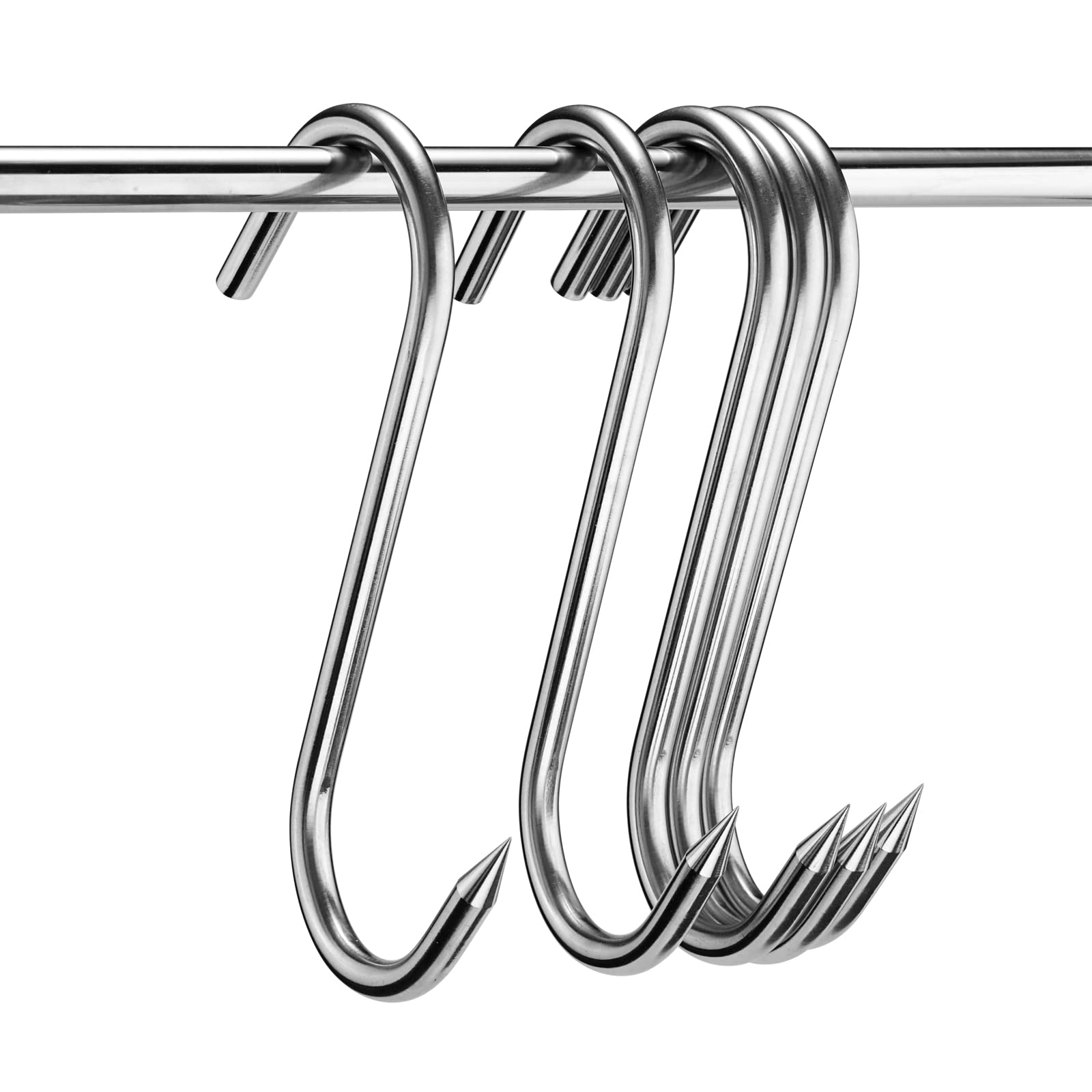 8 Inch Meat Hooks 5PCS, Butcher Hooks Stainless Steel (10MM Diameter), Meat Processing Hooks, S-Shaped Hook for Hanging Bacon, Hunting Smoking Ribs, Drying, Grillling BBQ For Kitchen, Slaughterhouse
