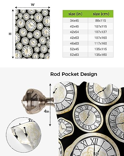 AMZRicher Gold Floral Tie Up Curtains for Window, Black White Clock Minimalist Geometry Thermal Insulted Balloon Shade Adjustable Rod Pocket Curtains Valance Panels for Kitchen Bathroom Café 46 x 63