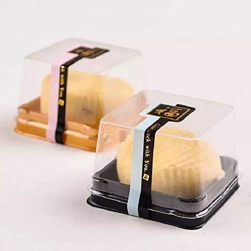 50 Pack Gold bottom Clear cover plastic mini cake box - muffin box - moon cake box - mung bean cake snow Mei Niang box(bottom 2 1/4 Inch X high 1-1/2 Inch)