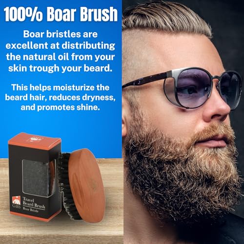 G.B.S 2 Pack Beard Travel Brush with Boar Bristles Great for Dry or Wet Beards Distributes Balm, Oil for Growth and Shine and Softness Professional Durable Camping