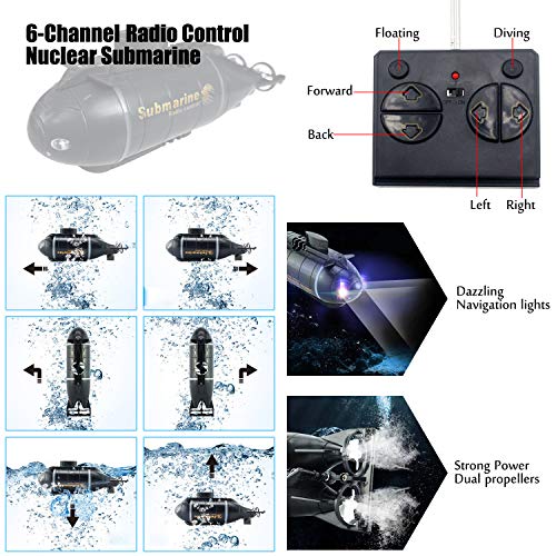 Tipmant Mini Remote Control Nuclear Submarine Toy RC Boat Electric Water Kids Birthday Gifts (Black)