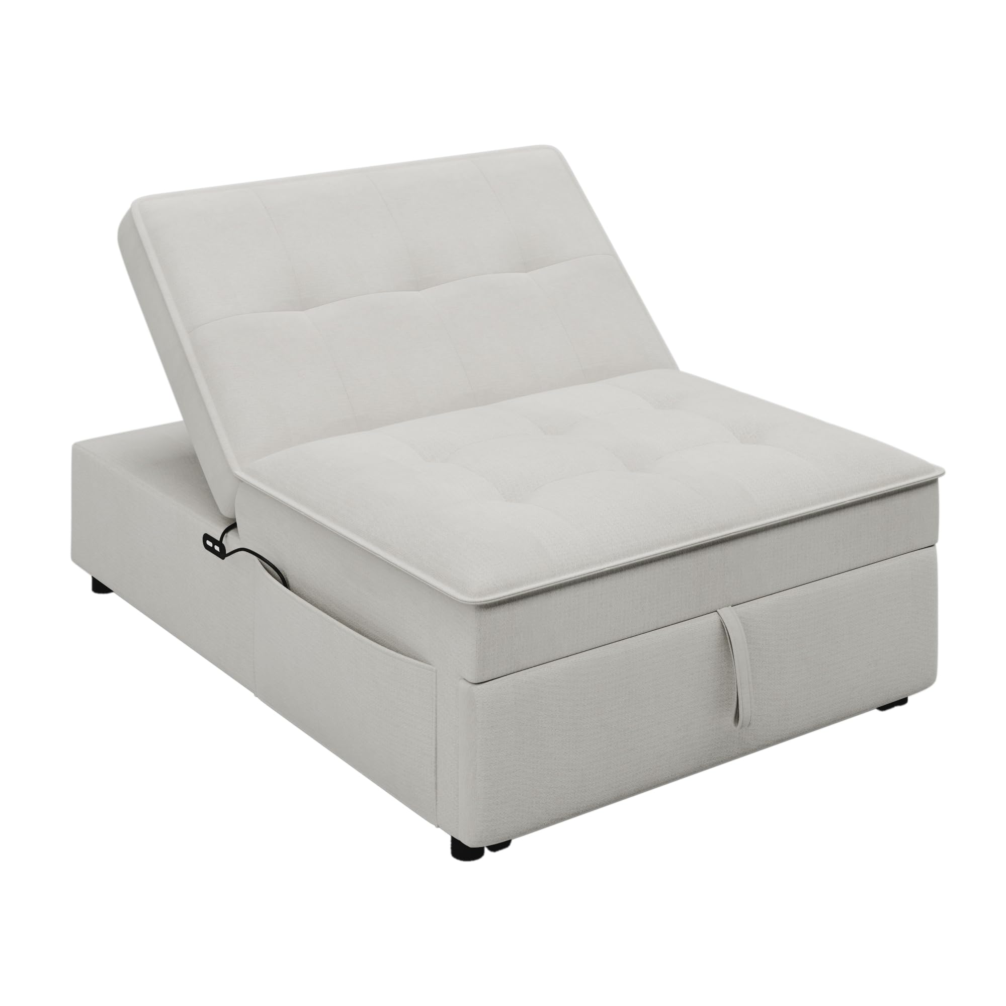 4-in-1 Sofa Bed, Chair Bed, Multi-Function Folding Ottoman Bed with Storage Pocket and USB Port for Small Room Apartment,Living Room,Bedroom,Hallway,White