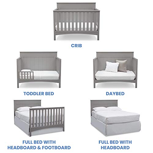 Delta Children Fancy 4-in-1 Crib, Grey + Serta Perfect Slumber Dual Sided Recycled Fiber Core Crib and Toddler Mattress (Bundle)