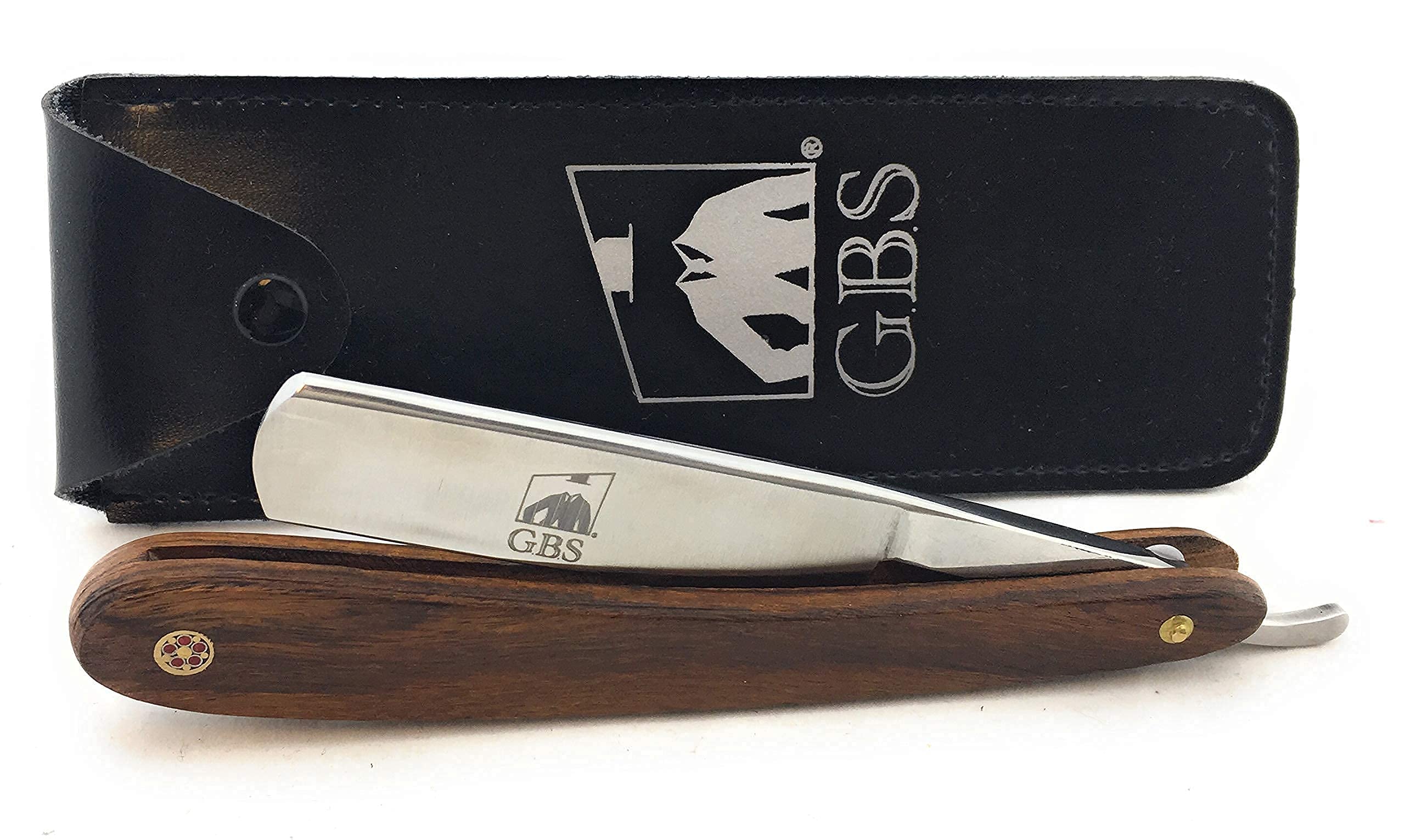 G.B.S Mahogany Wood, Shave Ready Straight Razor, Leather Strop Made with Cow Hide Leather Steel Clamp, Wooden Handle