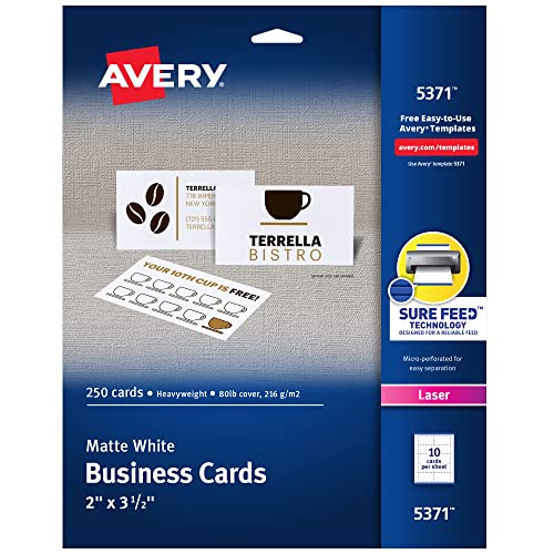 Avery Printable 3" x 5" Cards, 150 Blank Index Cards - Great for Recipe Cards and Flashcards & Printable Business Cards, Laser Printers, 250 Cards, 2 x 3.5