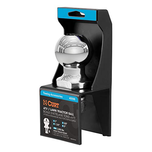 CURT 40098 Chrome ATV, UTV, Lawn Tractor Hitch Ball, 2,000 lbs, 2-Inch Diameter, 5/8 x 1-3/4-Inch Shank