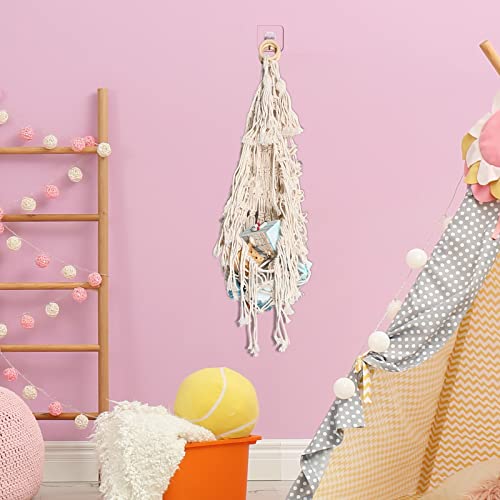 Cabilock Macrame Toy Hammock Macrame Hanging Net Kids Hanging Toys Fruit Basket Boho Wall Baskets Organizer Baskets Countertop Space Saver for Fruits Vegetables Corner Stuffed Animal Hammock