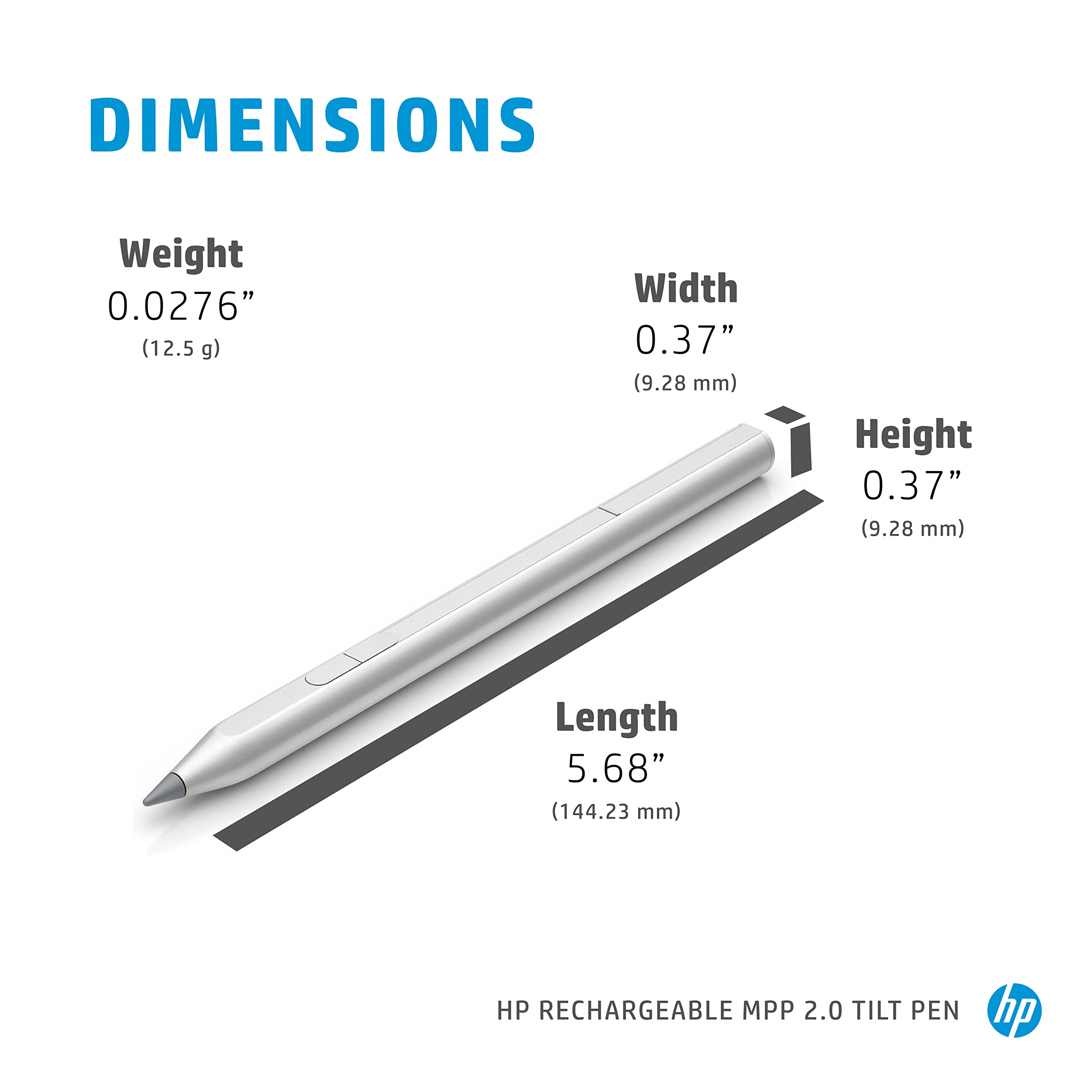 HP Rechargeable MPP 2.0 Tilt Pen for Touch Screen Devices • Customizable and Compact Design with Magnetic Barrel • 1-Year Limited Warranty • Black (3J122AA)