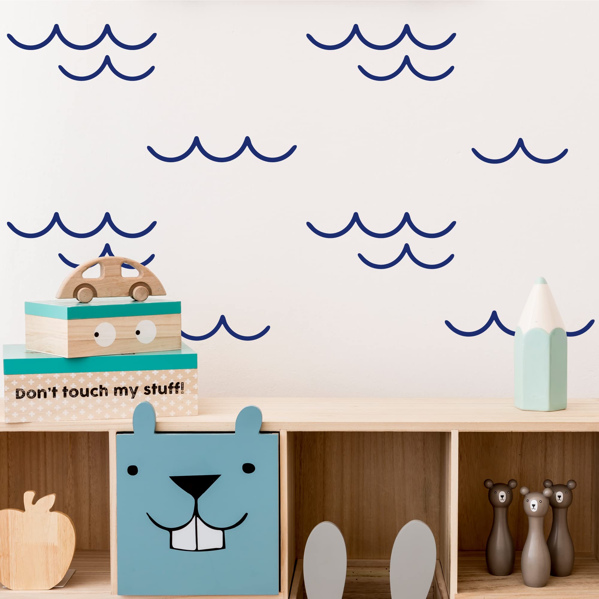 A Room with Dark Blue Wave Vinyl Wall Decals, Peel and Stick Ocean Beach Stickers for Nursery, Kids Bedroom Livingroom Home Wall Decor