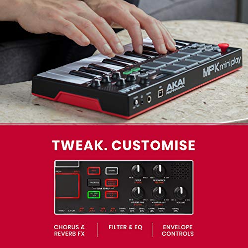 AKAI Professional MPK Mini Play – USB MIDI Keyboard Controller With a Built in Speaker, 25 mini Keys, Drum Pads and 128 Instrument Sounds