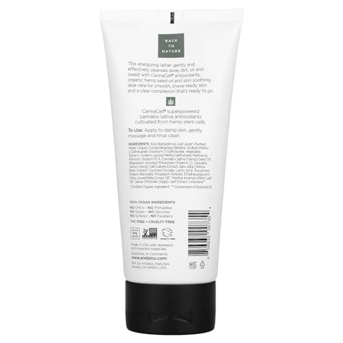 Andalou Naturals Men Refreshing Face Wash with CannaCell, 6 Ounces
