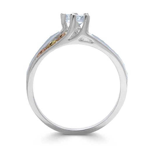 2 Stone CZ Ring, Sterling Silver, 12k Green and Rose Gold Black Hills Gold Motif, Size 7