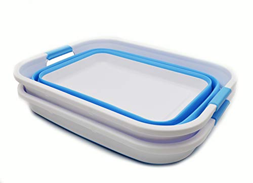 SAMMART 41L(10.8 Gallon) Collapsible Plastic Laundry Basket-Foldable Pop Up Storage Container-Portable Washing Tub-Space Saving Hamper/Basket, Water Capacity: 32L (8.4 Gallon) (2, White/Marine Blue)