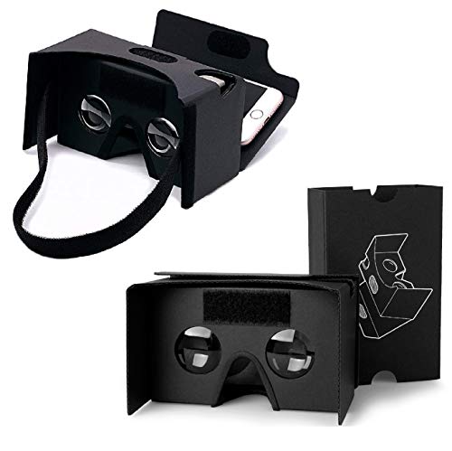 Multiple Complete Set of Google Cardboard V2 Version 2.0 (Latest 3rd Gen) Virtual Reality 3D VR Box - for All iPhone & Android Phone - Elastic Head Strap, Nose/Forehead pad & Sucker (2Pack, Black)